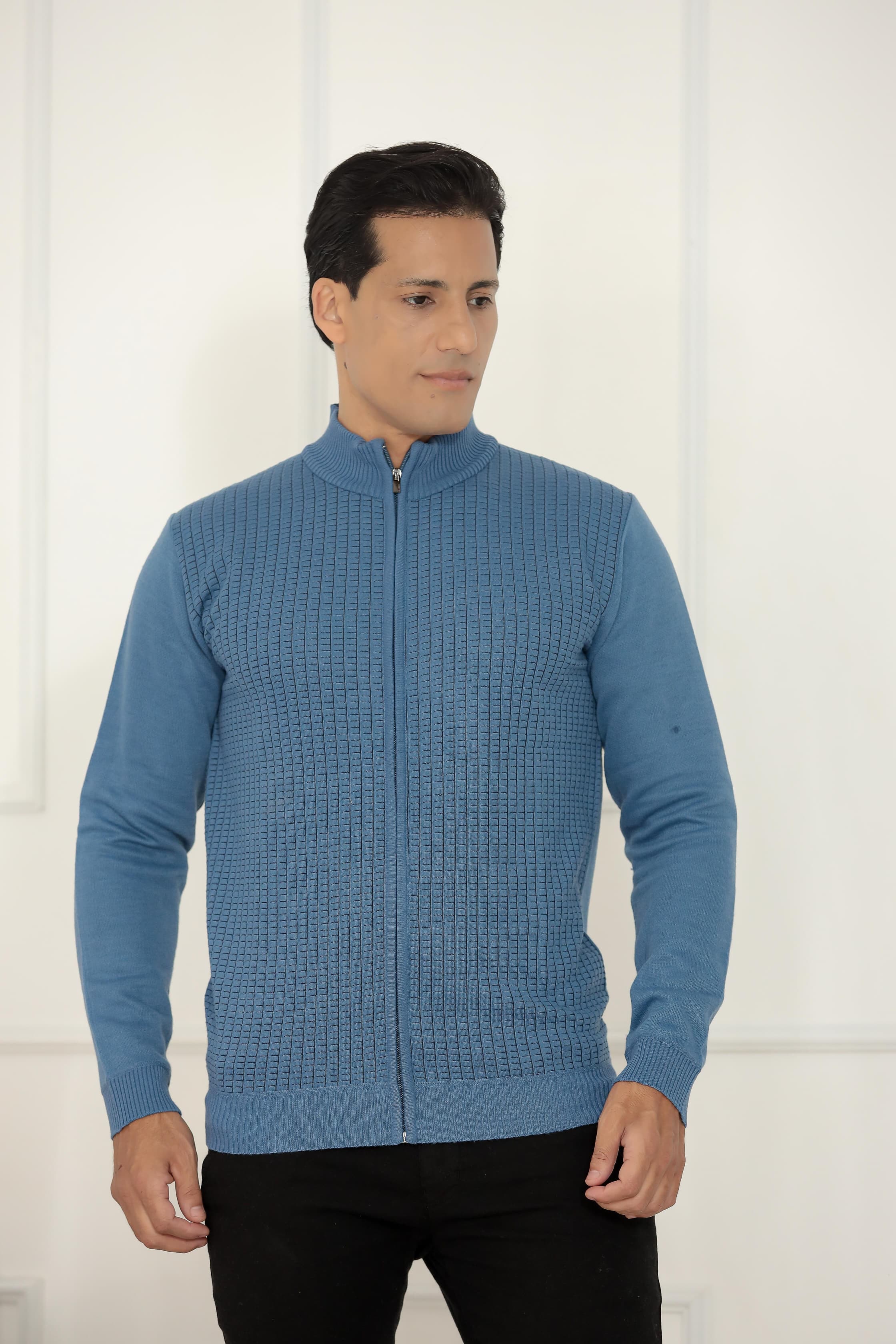 Sueter de ziper inteiro jacquard masc - Krayani Fashion